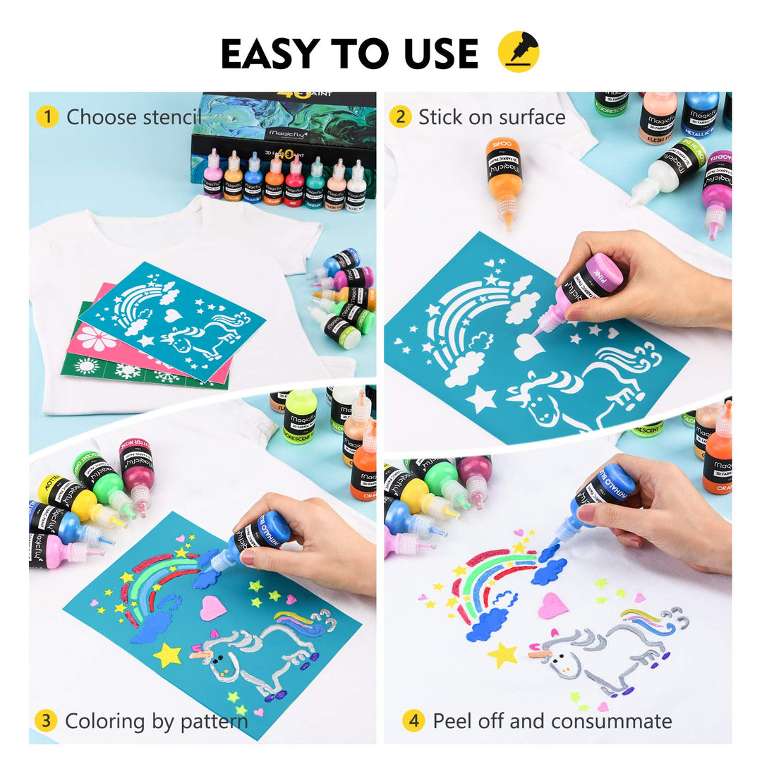 Magicfly 3D Fabric Permanent Paint | Puffy Dimensional Fabric Paint