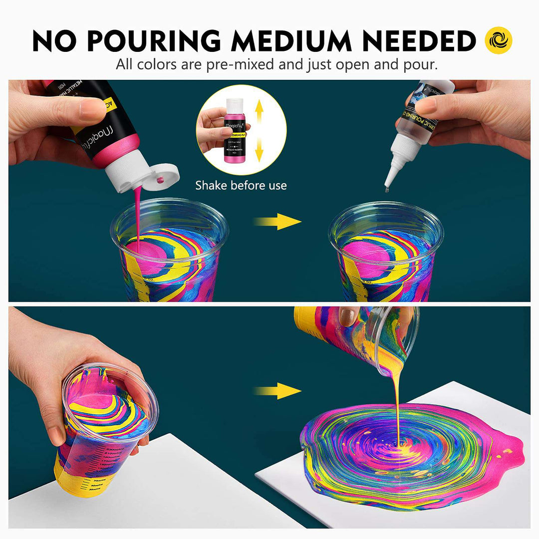 Magicfly Metallic Acrylic Pouring Paint Set with Silicone Oil