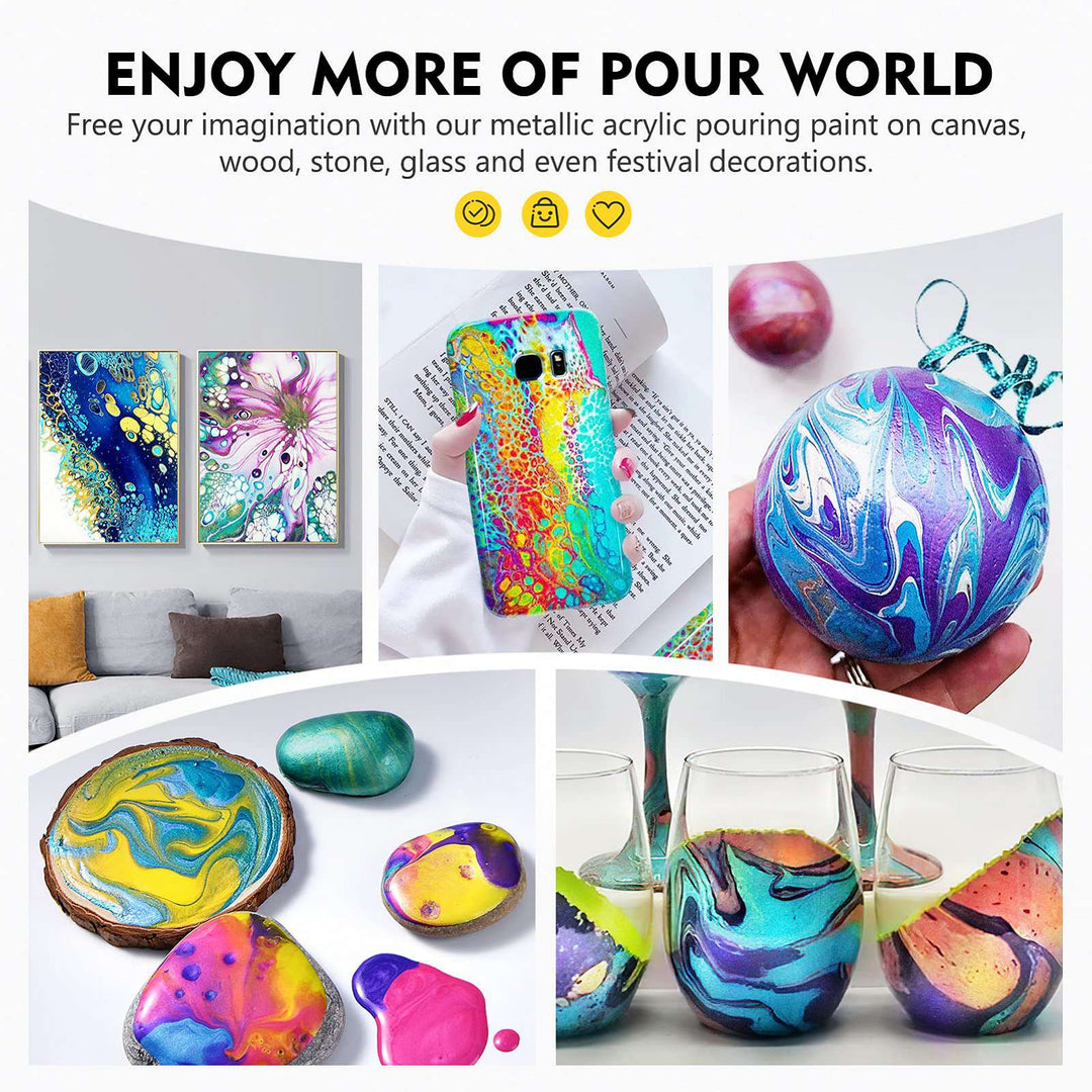 Magicfly Metallic Acrylic Pouring Paint Set with Silicone Oil