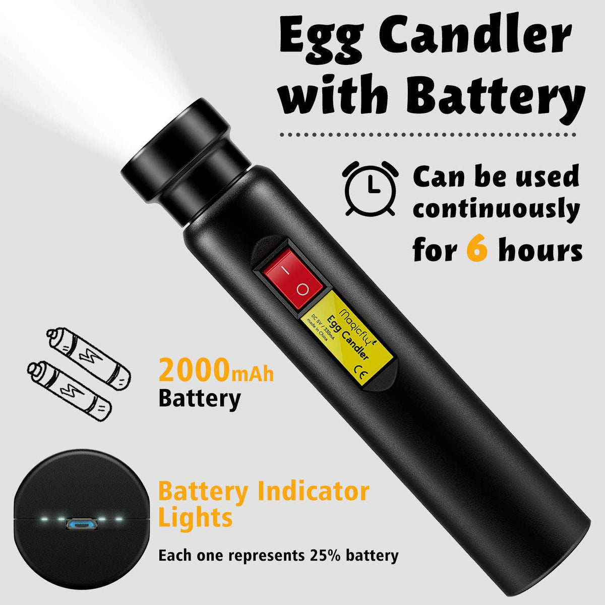 Magicfly Wireless Egg Candler with Battery, Rechargeable Egg Tester
