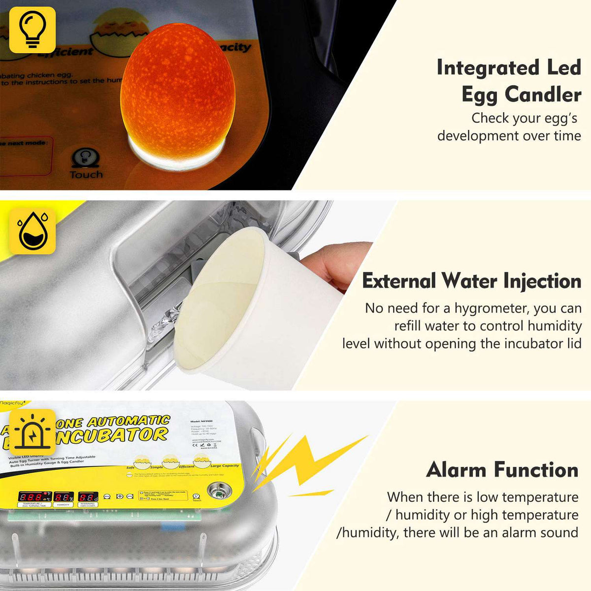 Auto Egg Incubator 40 Egg Hatching with LED Candler, Automatic Turning ...