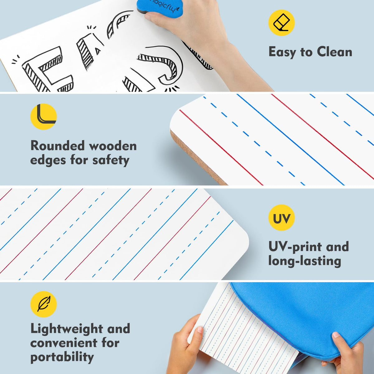 Magicfly Lined Dry Erase Board | 16 Pack Small 9"x12" Whiteboard