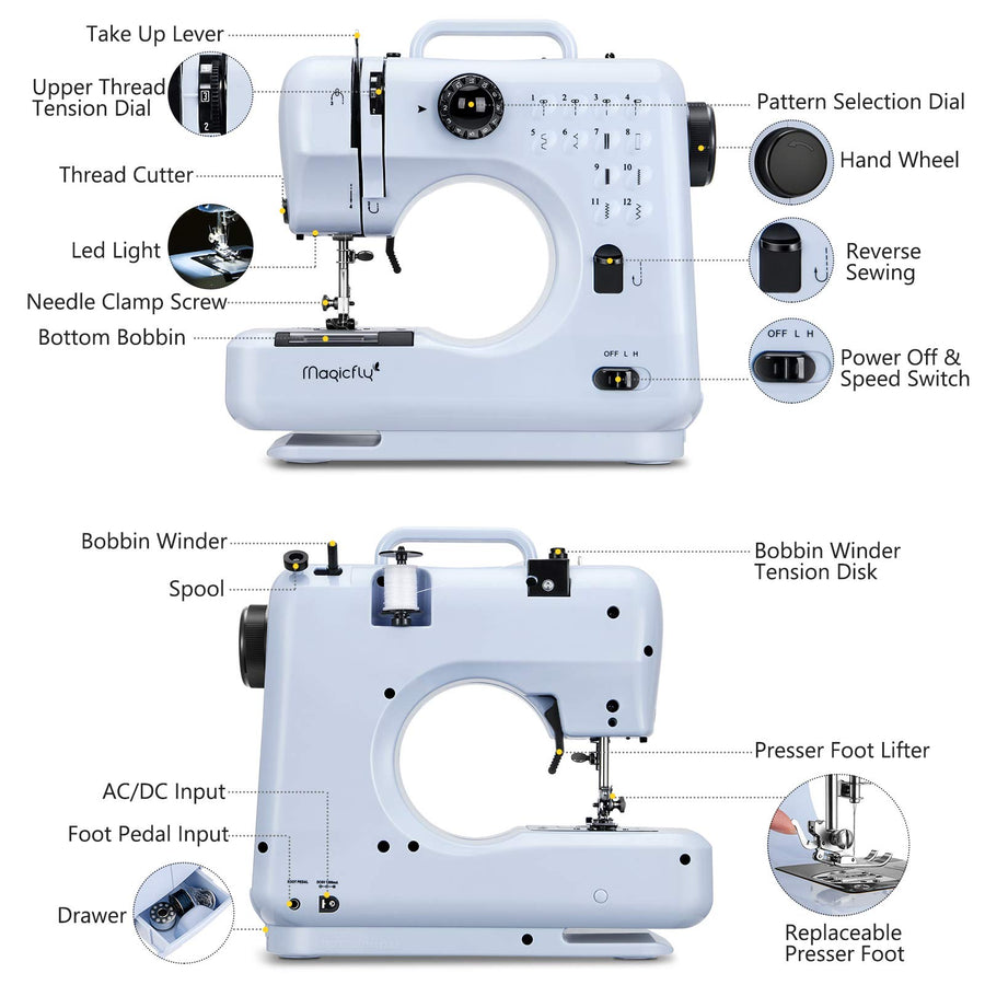 Magicfly Portable Sewing Machine | 12 Stitches Mini Sewing Machine for ...