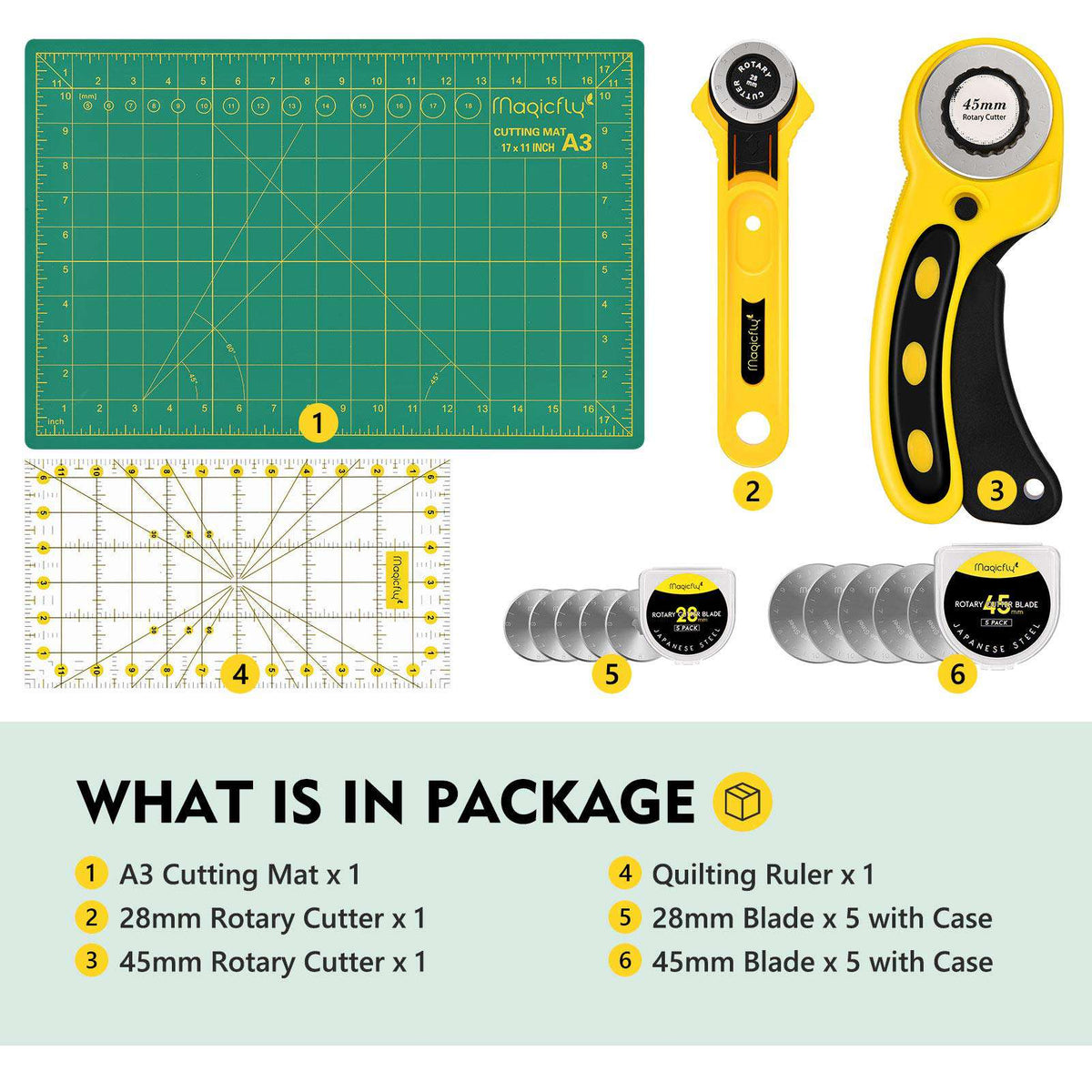 Magicfly Rotary Cutter Set, 45mm Fabric Cutting Kit