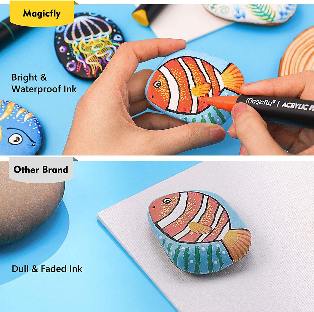 Magicfly Double-Sided Acrylic Paint Markers with Reversible Tip 24 Colors